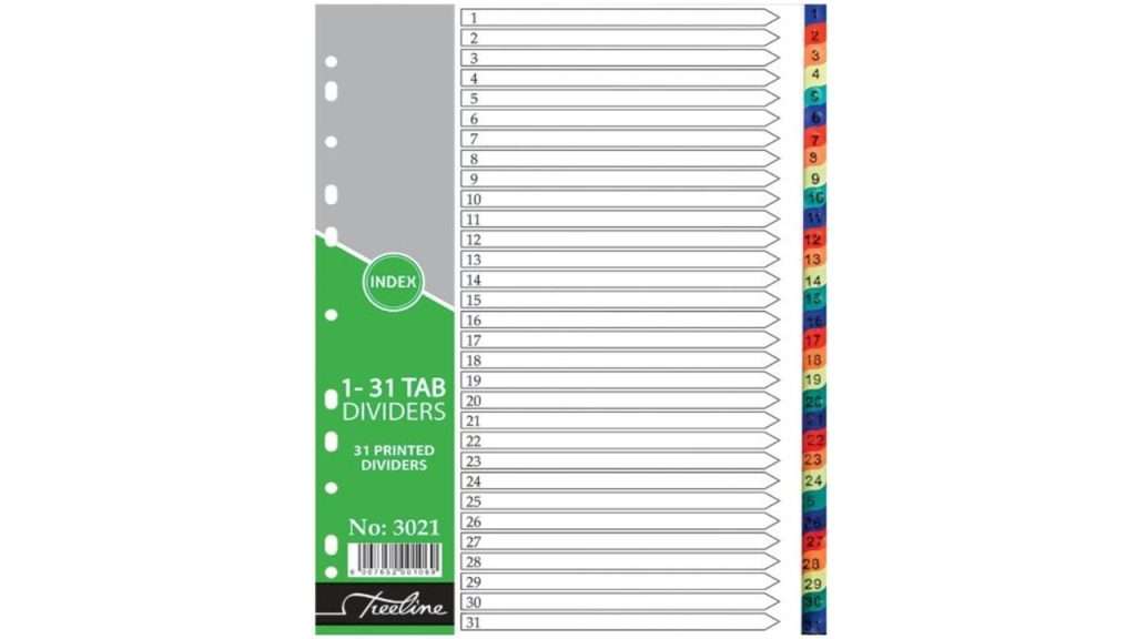 A4 Index 1-31 Tab Rainbow PVC Divider Printed – Strive Stationers